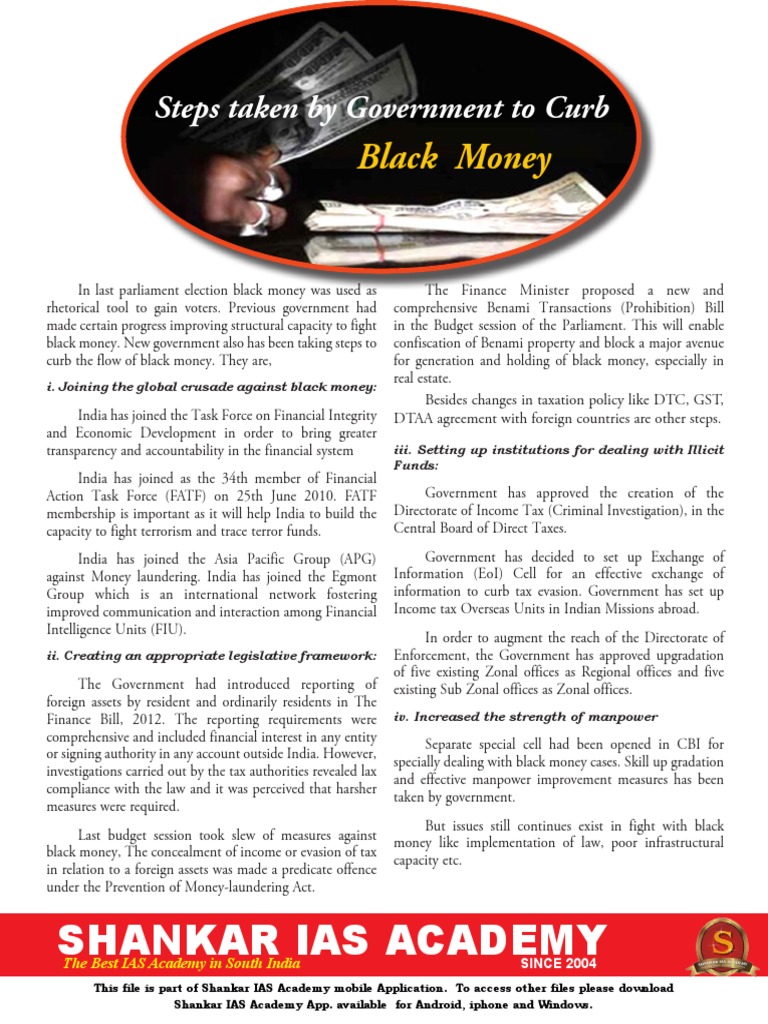 Govt Steps to Curb Black Money | PDF | Indian Black Money | Money ...