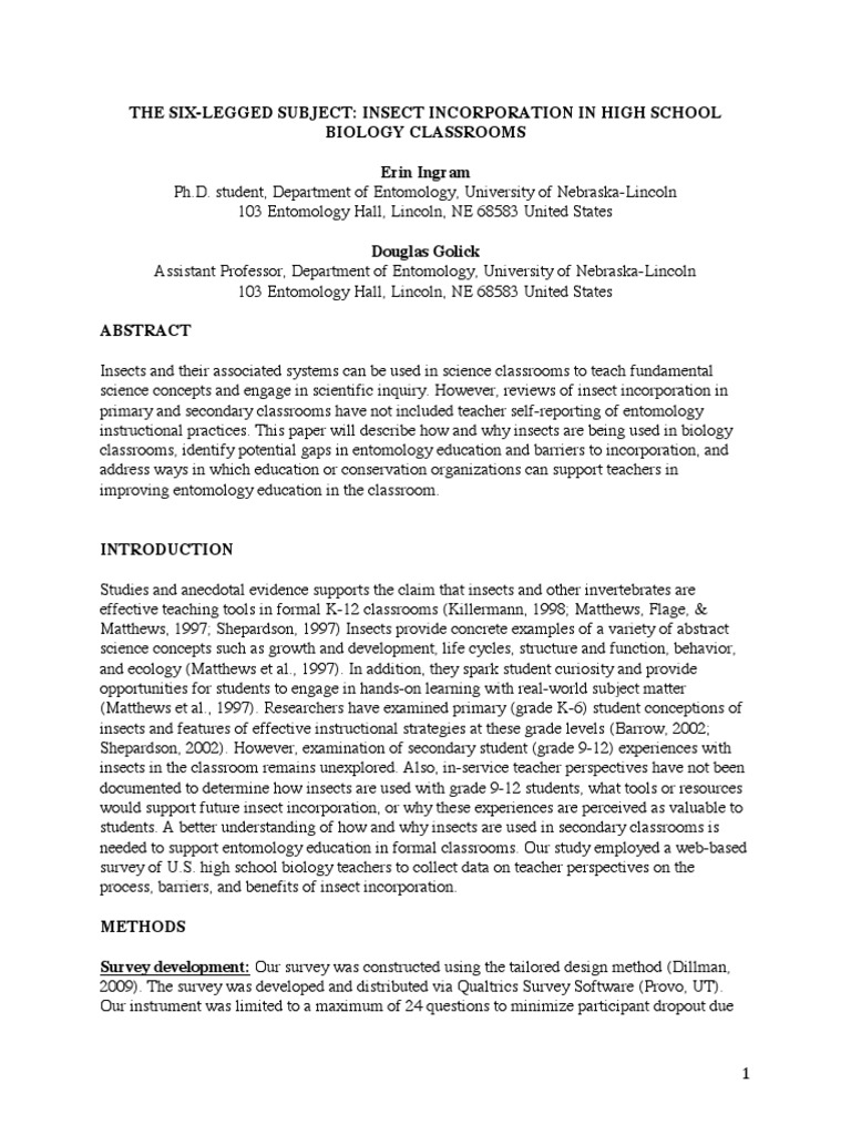 Insect Incorporation in High School | PDF | Survey Methodology | Teachers
