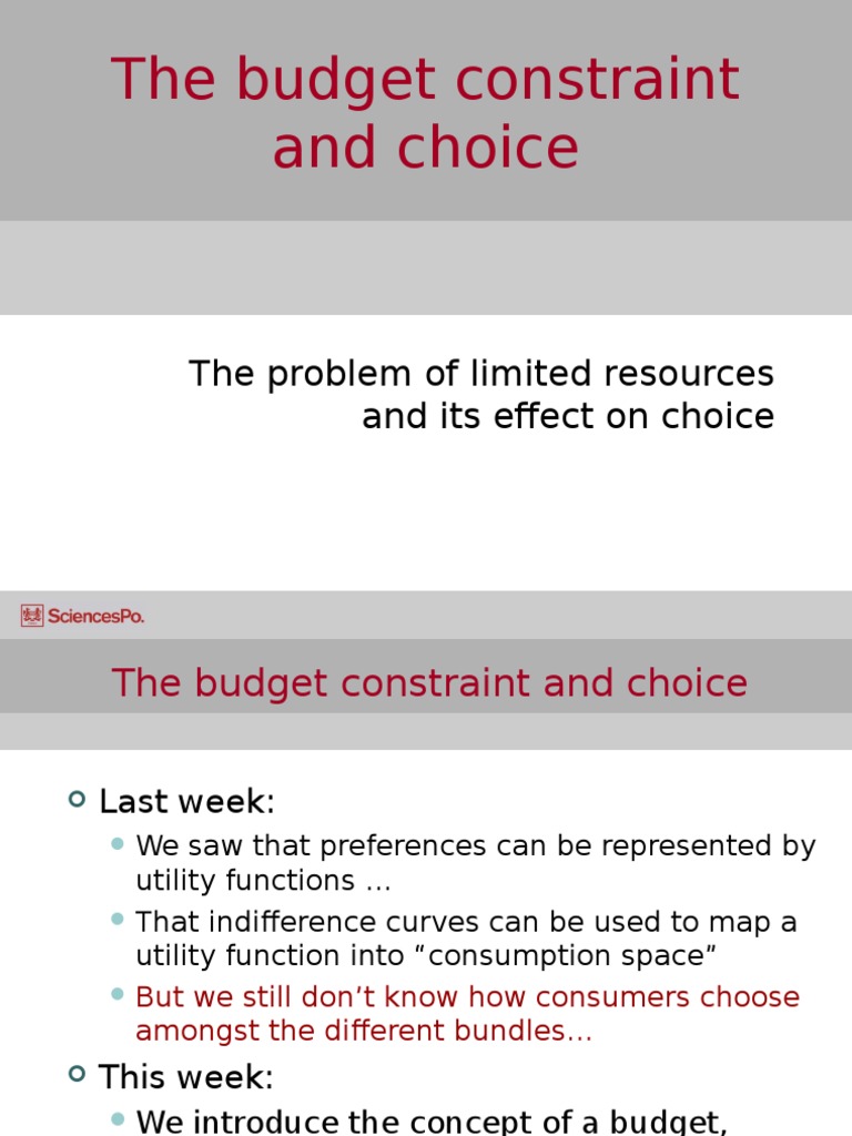 Week - 3 - The Budget Constraint and Choice | PDF | Microeconomics ...