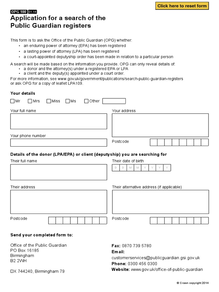 OPG 100 Search Application Form | PDF
