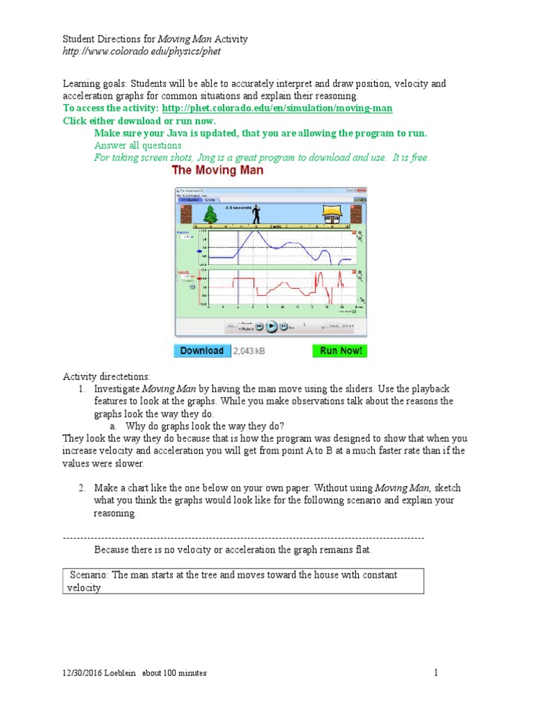 Phet The Moving Man Simulation | PDF | Velocity | Acceleration