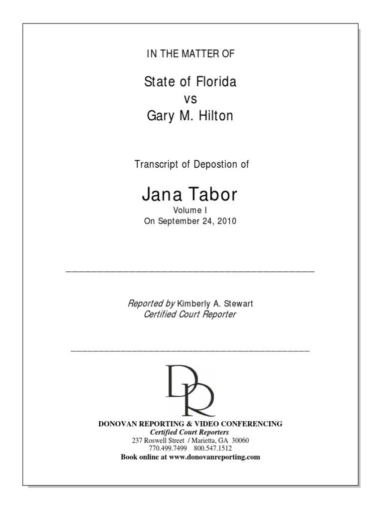 Florida vs Hilton Deposition Transcript | PDF | Deposition (Law ...