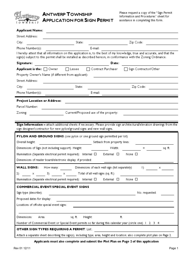 Sign Permit Application Form | PDF | Land Lot | Zoning