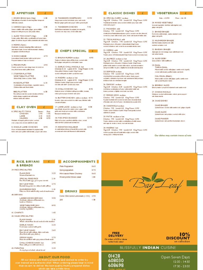 Bayleaf Menu 2015 | PDF | Curry | Kebab