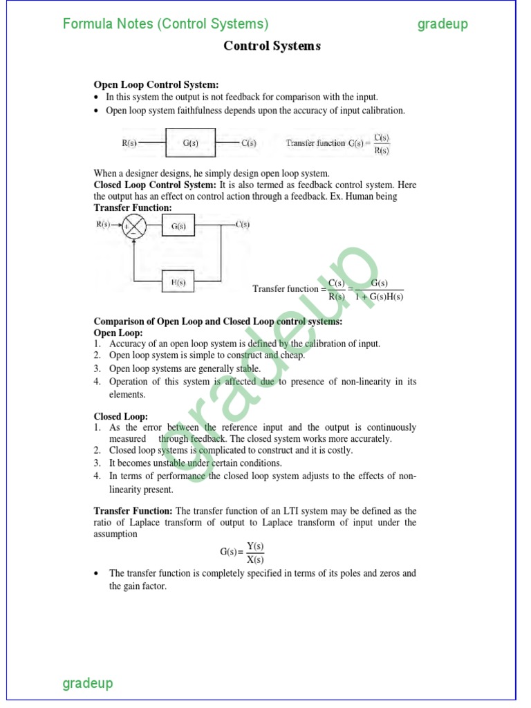 Formula Notes Control Systems | PDF | Control Theory | Control System