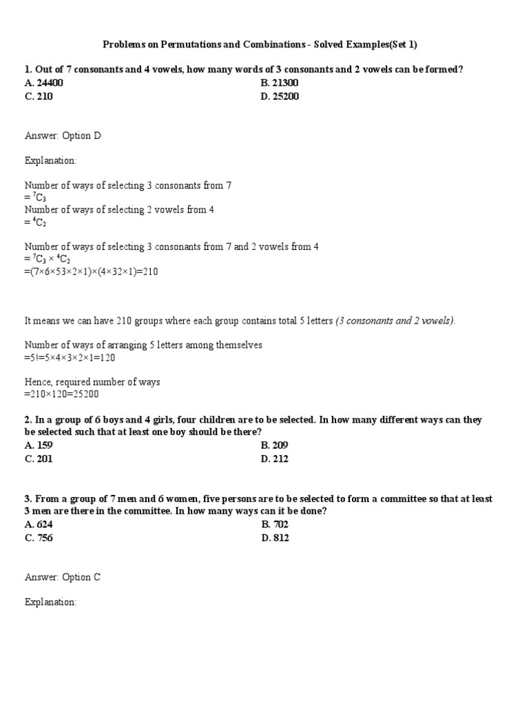 Problems On Permutations and Combinations | PDF | Quadratic Equation ...