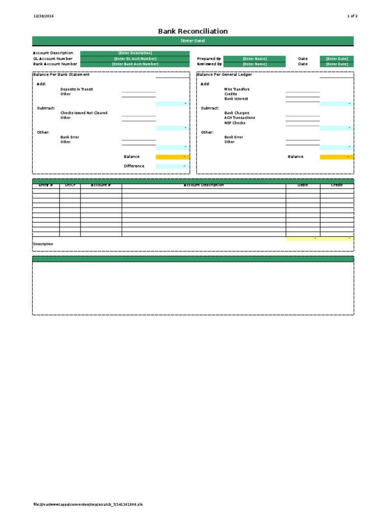 Excel Bank Reconciliation Template | PDF | Debits And Credits ...