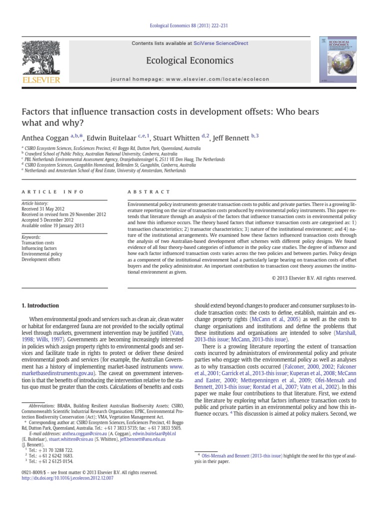 2013 Factors That Influence Transaction Costs in Offset Development ...