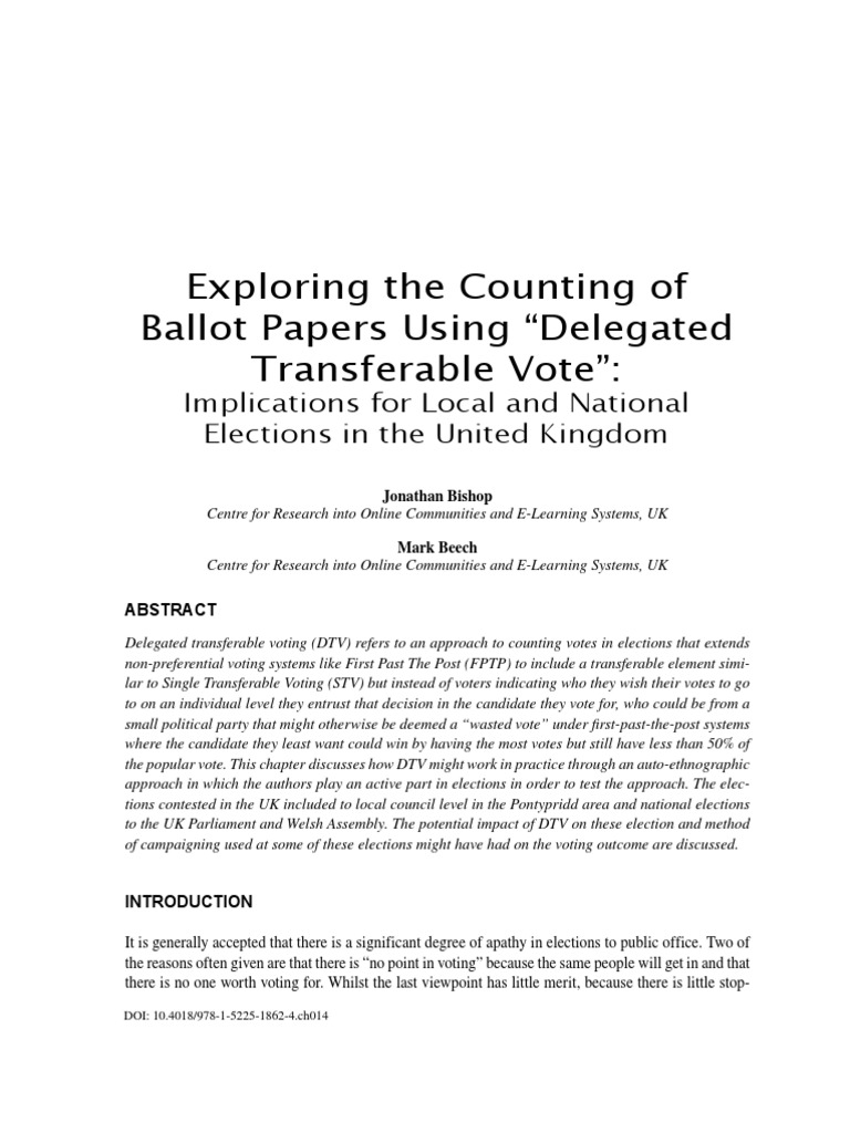 Exploring The Counting of Ballot Papers Using "Delegated Transferable ...