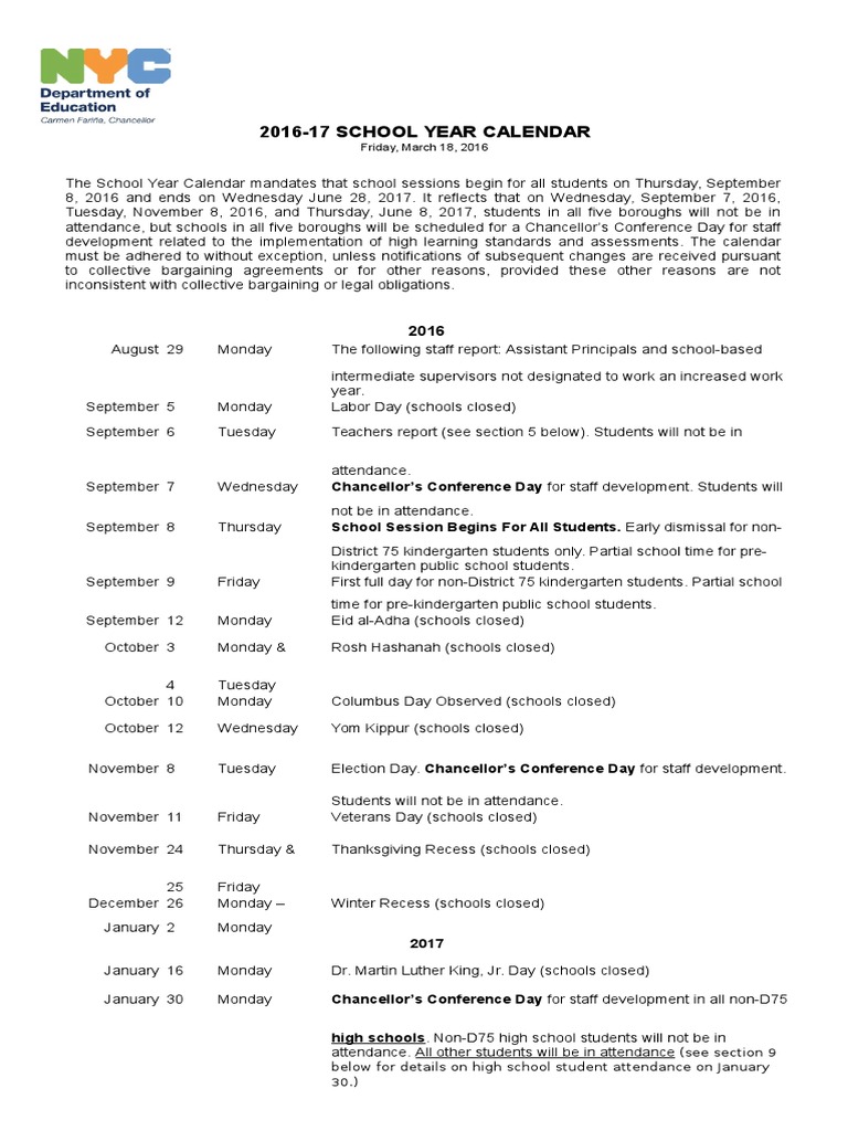2016-17 School Year Calendar: Friday, March 18, 2016 | PDF | Secondary ...