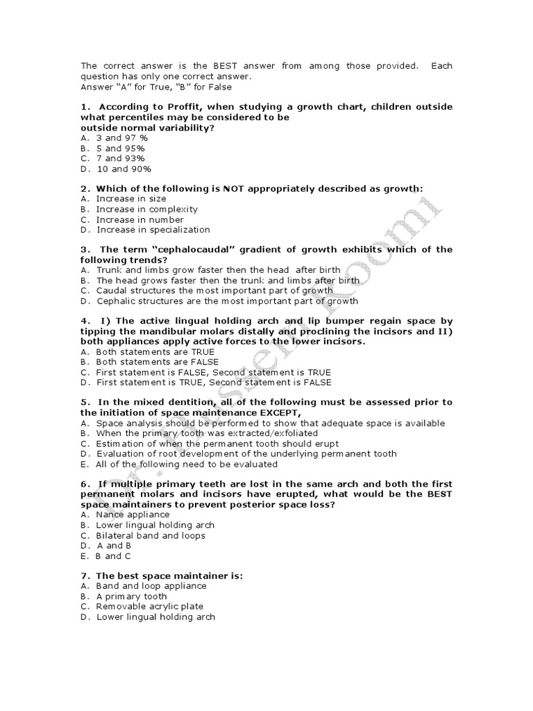 MCQ in Orthodontics | PDF | Tooth | Mouth
