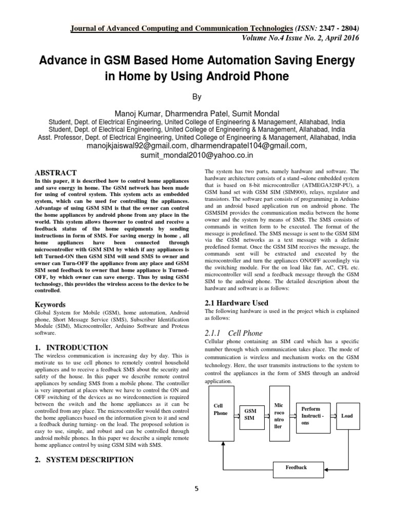 Advance in GSM Based Home Automation Saving Energy in Home by Using ...