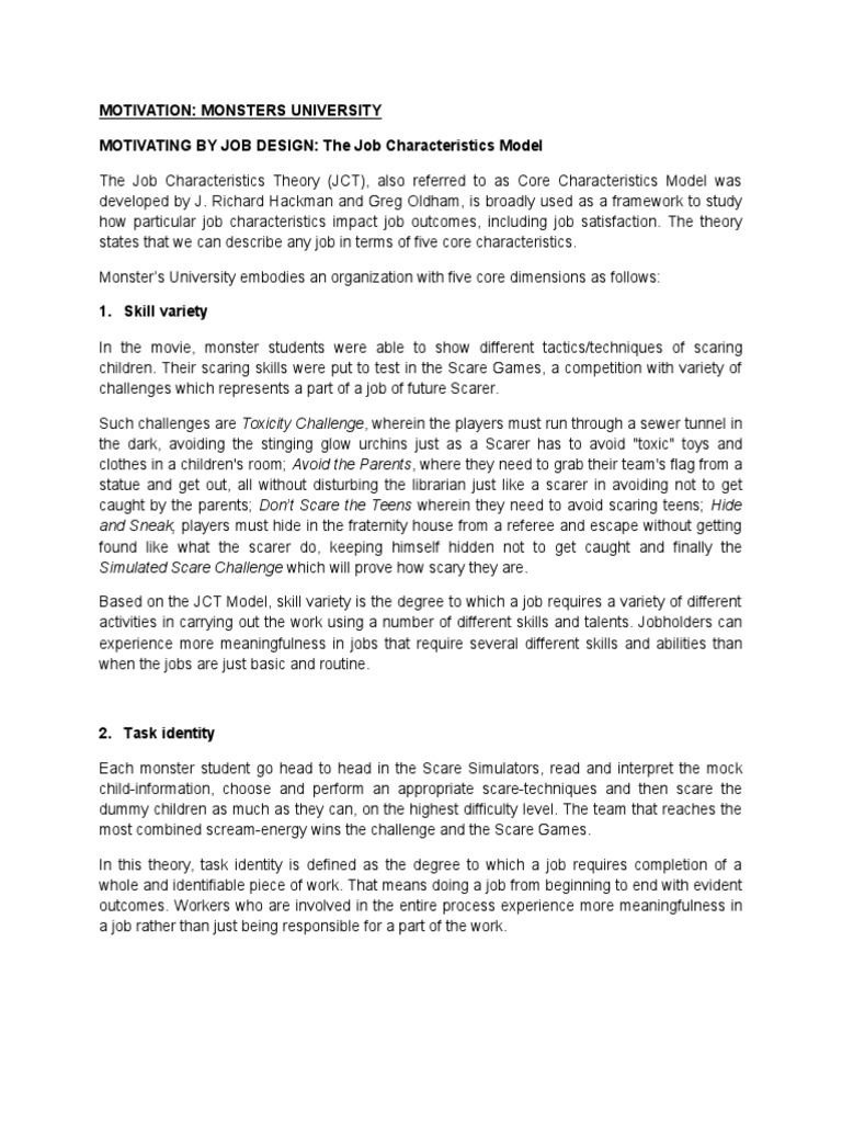 Motivation: Monsters University MOTIVATING BY JOB DESIGN: The Job ...