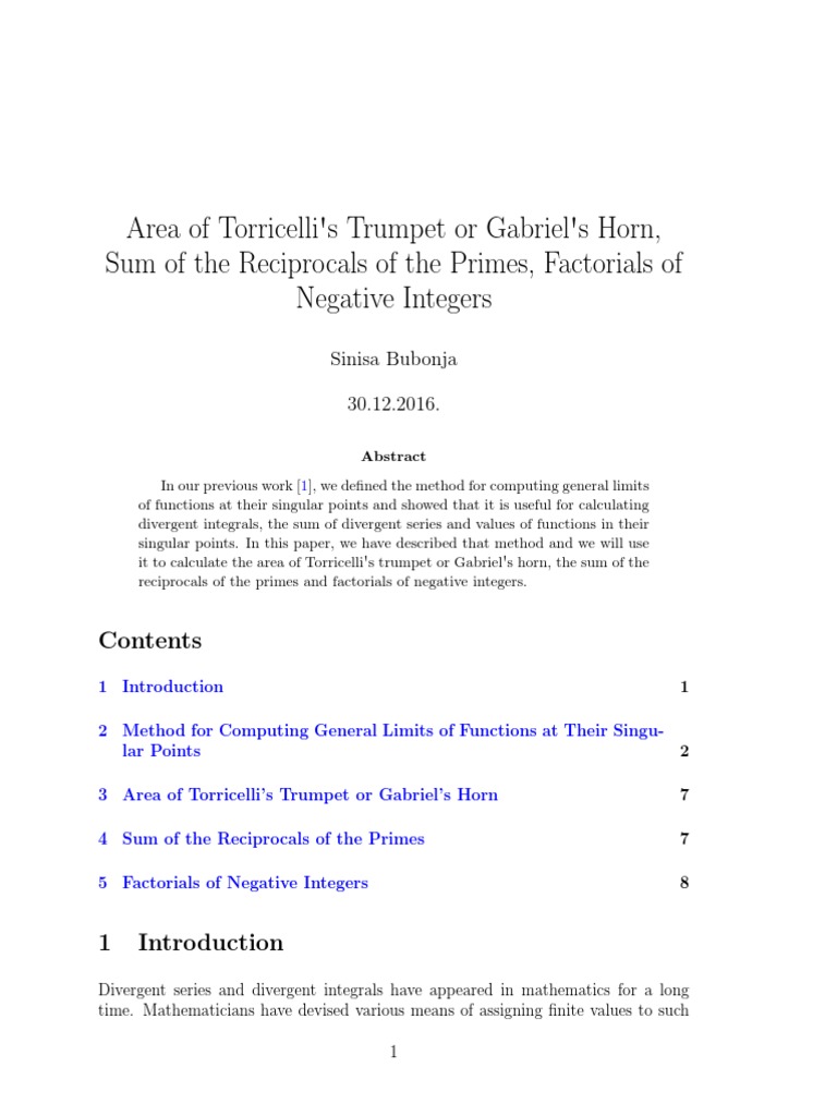 Area of Torricelli's Trumpet or Gabriel's Horn, Sum of The Reciprocals ...