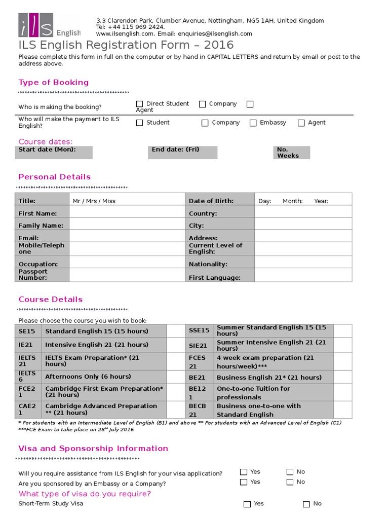 ILS English Registration Form 2016 | PDF | Wire Transfer | Fee