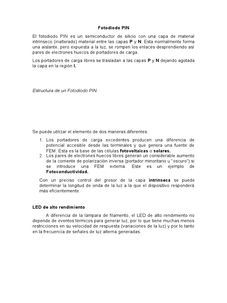 Fotodiodo PIN | PDF | Diodo emisor de luz | Célula solar