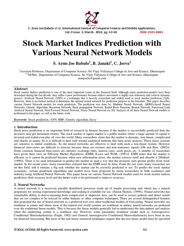 Stock Market Indices Prediction With Various Neural Network Models PDF ...