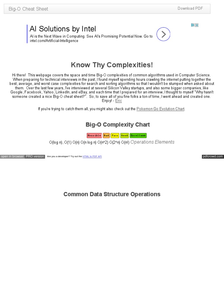 Big O cheat sheet | Applied Mathematics | Mathematical Concepts
