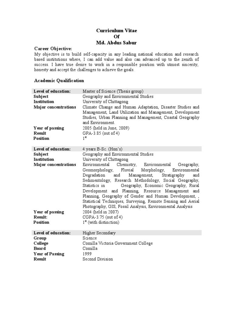 CV Md. Abdus Sabur | PDF | Geography | Bangladesh