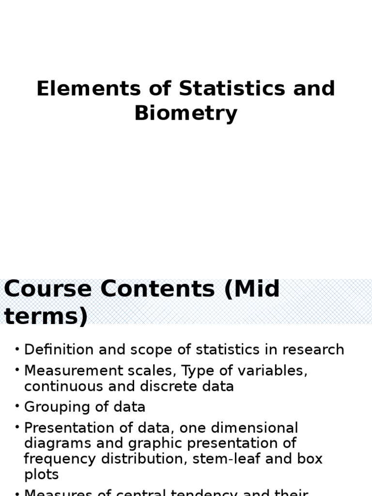Elements of Statistics and Biometry Course Contents | PDF | Level Of ...