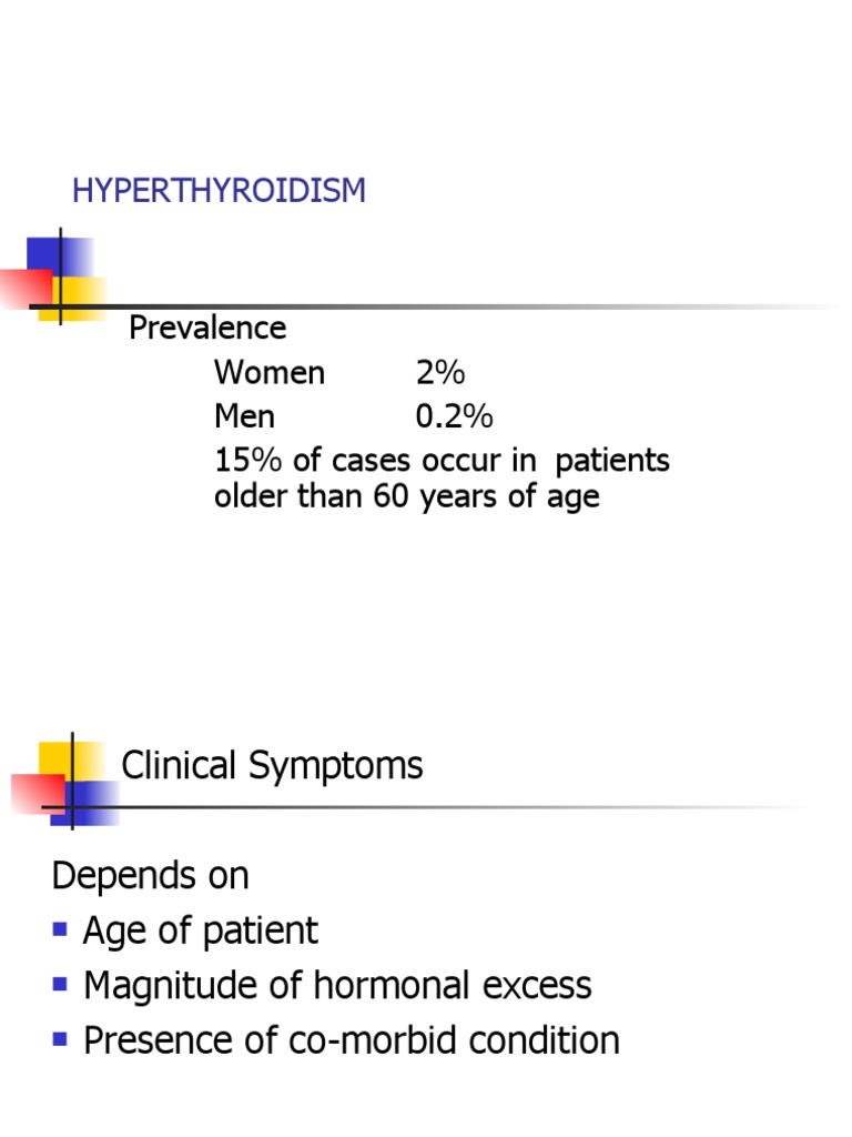 Hyperthyroidism: Prevalence Women 2% Men 0.2% 15% of Cases Occur in ...