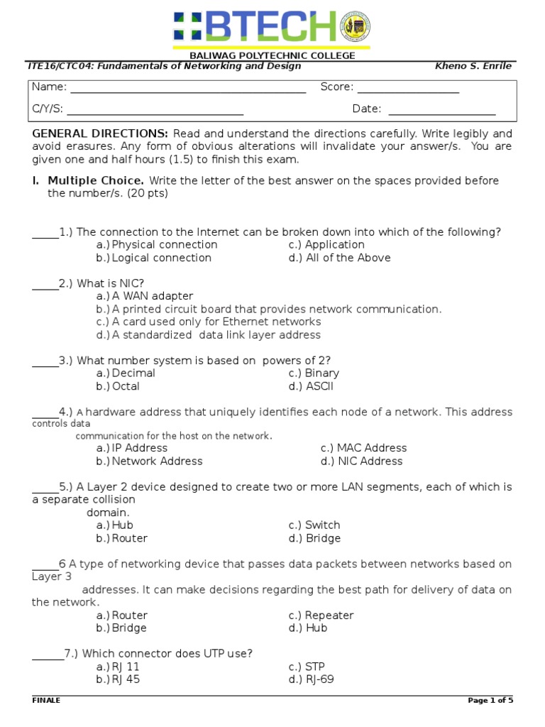 Networking Fundamentals Exam Guide | PDF | Computer Network | Ip Address