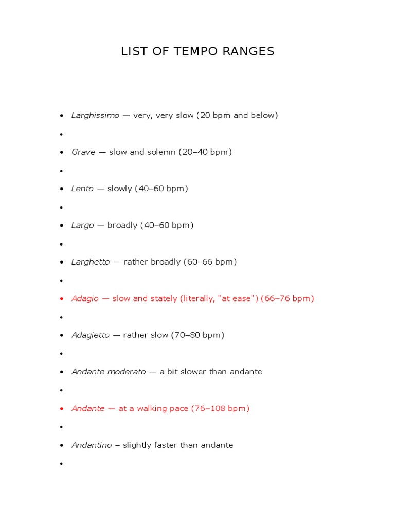 A Comprehensive Guide to Musical Tempo Ranges: From Larghissimo to ...