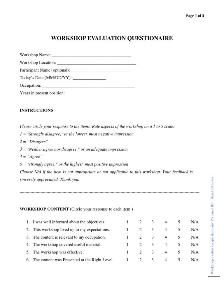 Workshop Evaluation Questionnaire | PDF | Learning | Teaching