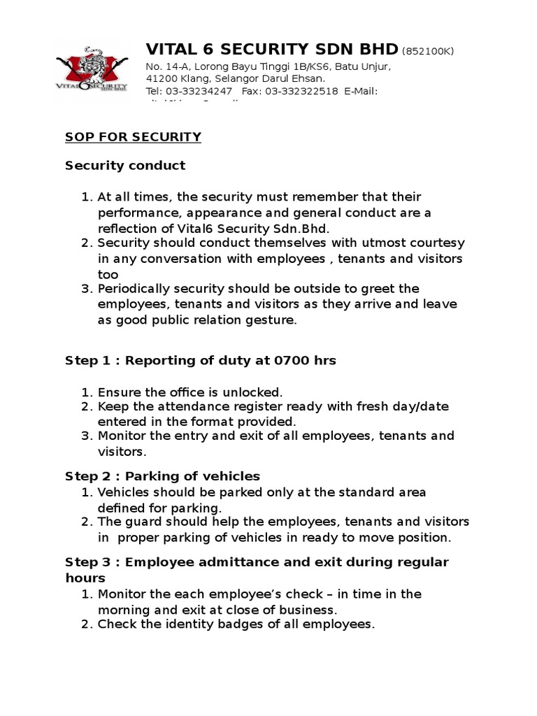 Basic SOP For Guards | PDF