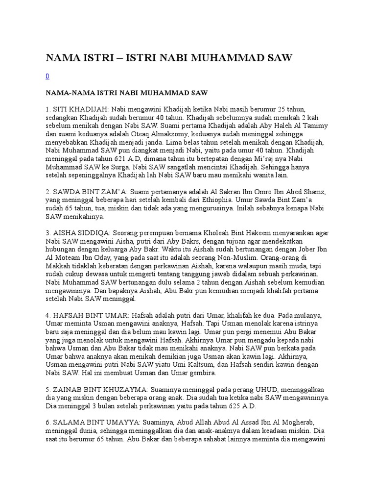 Nama Istri-Istri Nabi Muhammad | PDF