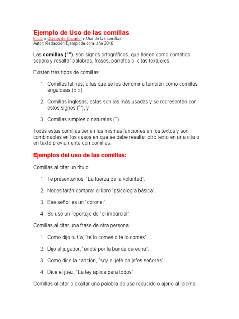 Ejemplo de Uso de Las Comillas | PDF