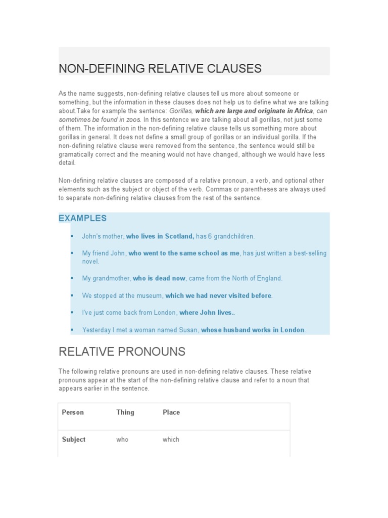 Understanding Non-Defining Relative Clauses | PDF | Pronoun | Sentence ...