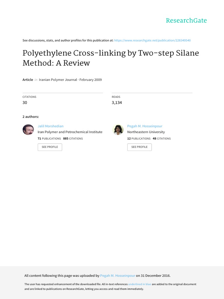 Polyethylene Cross-Linking by Two-Step Silane Meth | Download Free PDF ...