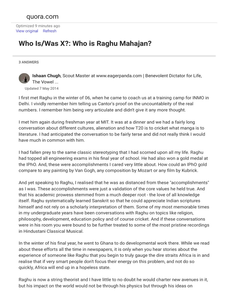 Who Is - Was X - Who Is Raghu Mahajan - Quora | PDF