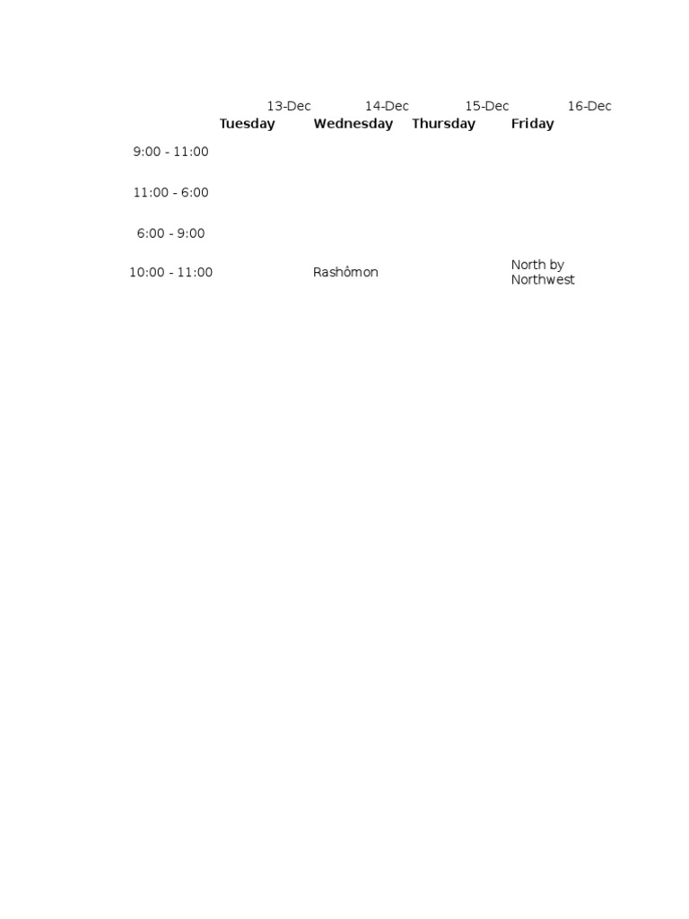 December Film Screening Schedule | PDF