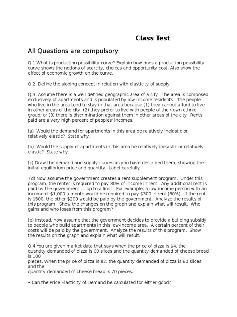 Economics Class Test Questions | PDF | Finance & Money Management