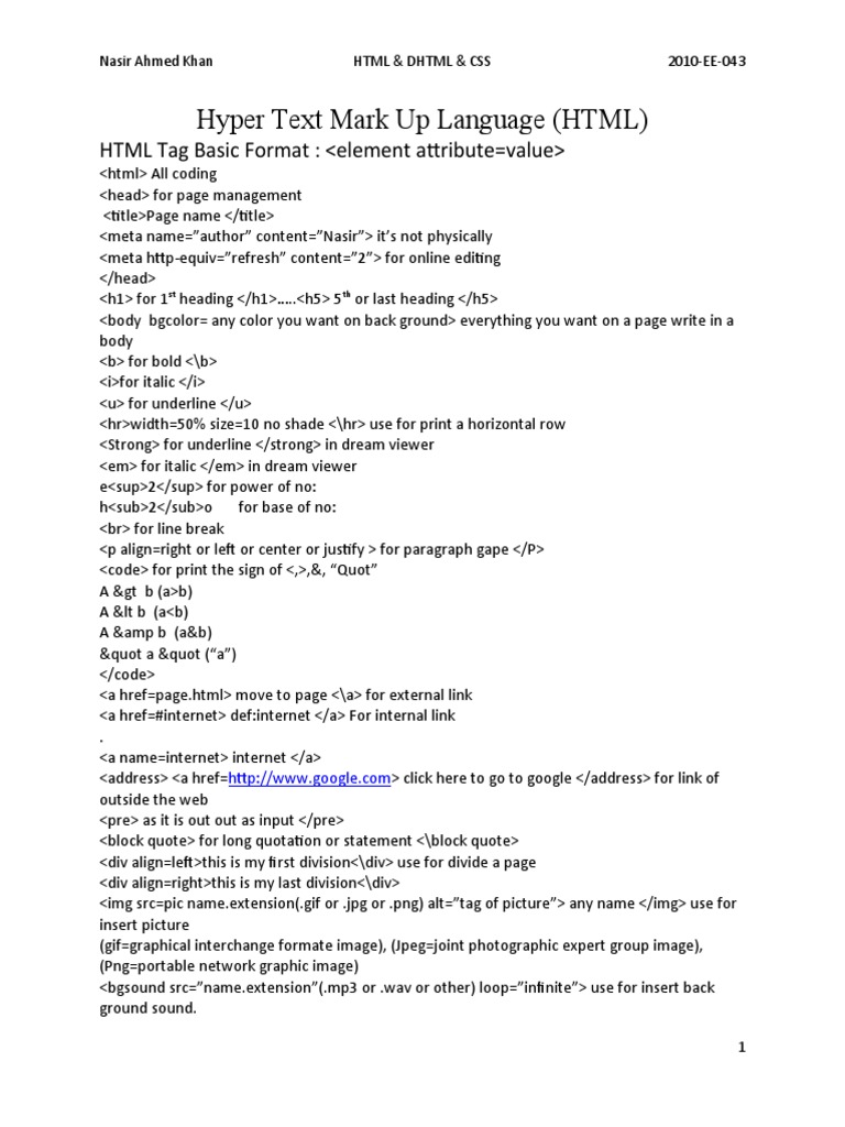 HTML Basics and DHTML/CSS Guide | PDF | Html Element | Html