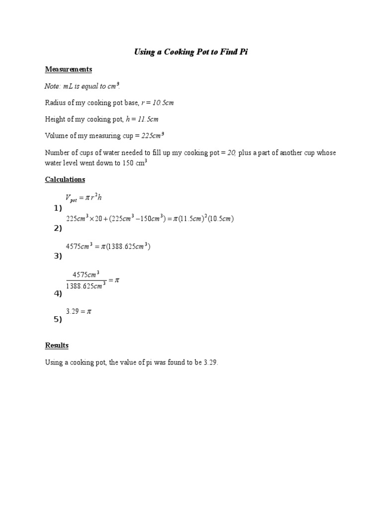 Calculate Pi Using a Cooking Pot | PDF | Cooking, Food & Wine | Home ...