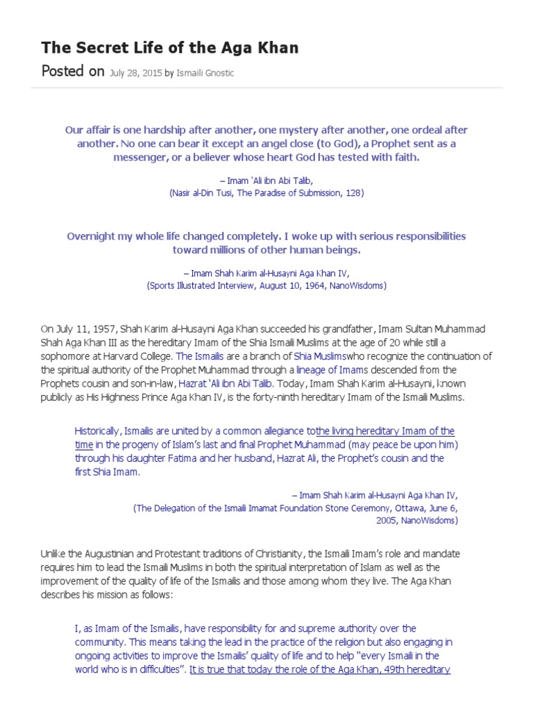The Secret Life of The Aga Khan - Ismaili Gnosis | PDF | Isma'ilism ...