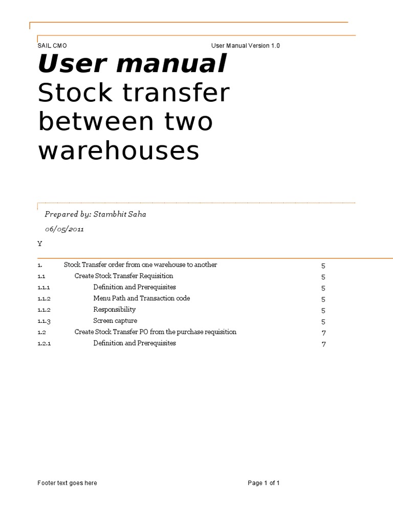 Stock Transfer Between Two Warehouses: User Manual | PDF | Technology ...