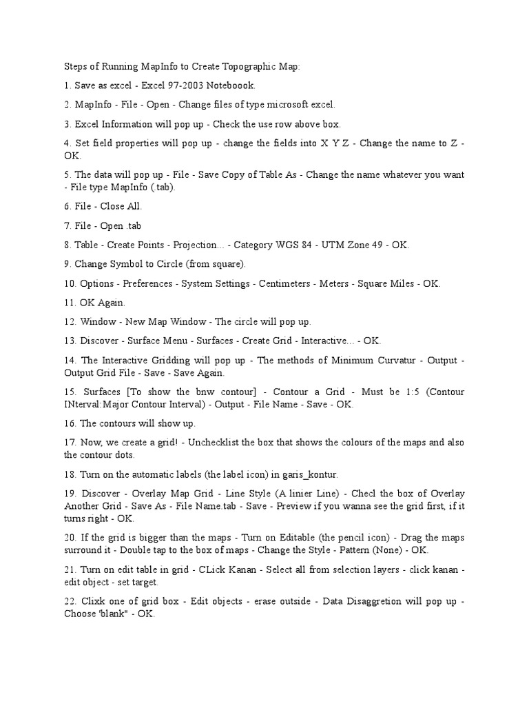 Steps of Running MapInfo To Create Topographic Map | PDF | Contour Line | Microsoft Excel