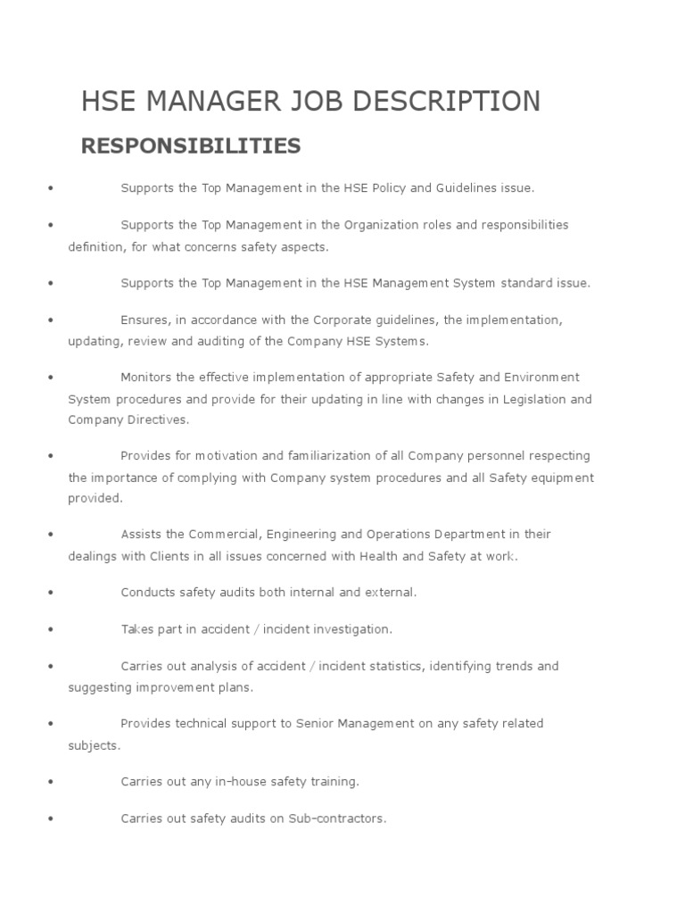 Hse Manager Job Description | PDF