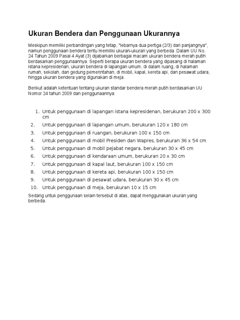 Ukuran Bendera Dan Penggunaan Ukurannya | PDF