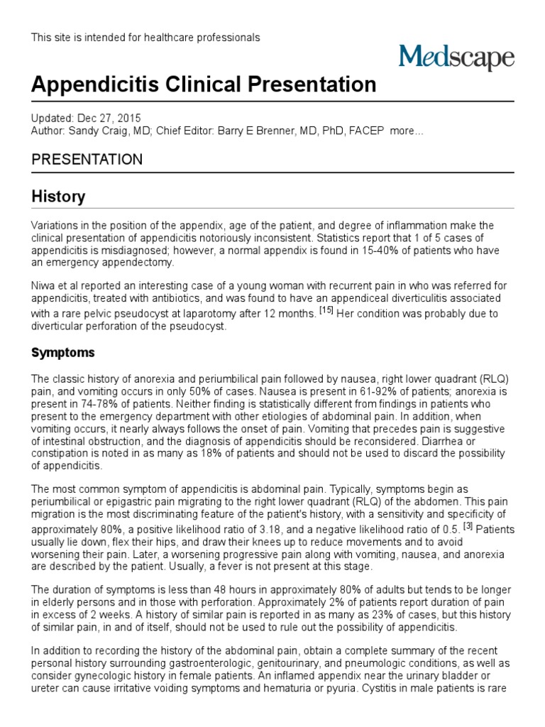 Appendicitis Clinical Presentation Guide | PDF | Clinical Medicine ...