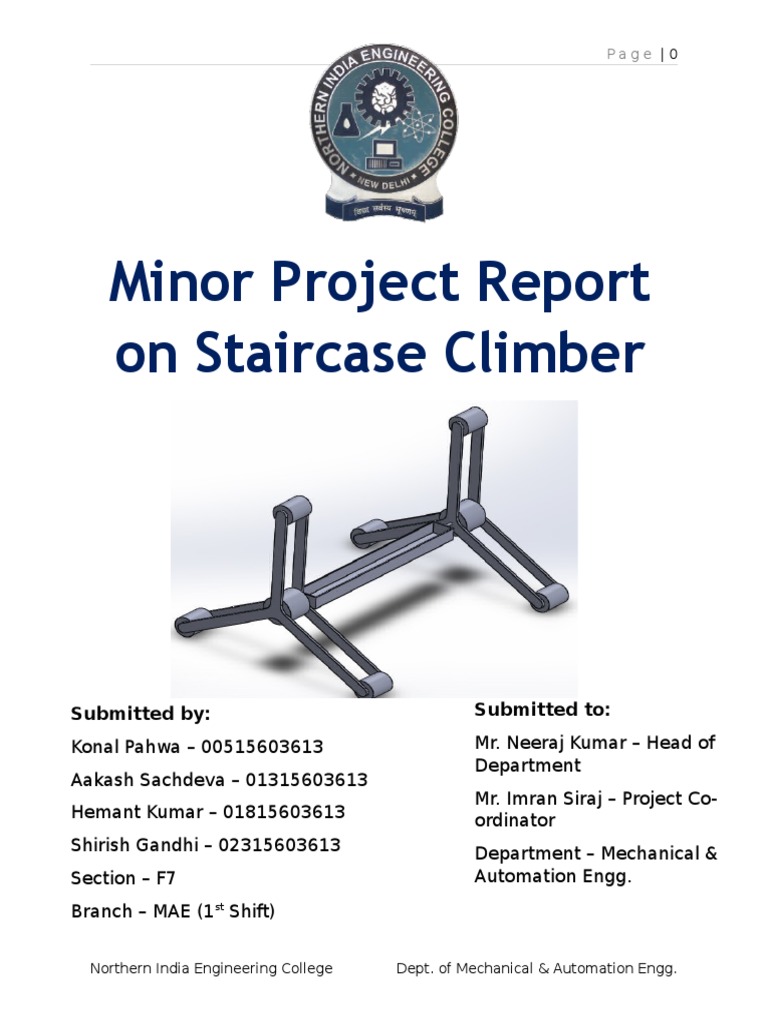 Mechanical Engineering Minor Project Report on Staircase Climber MAE ...