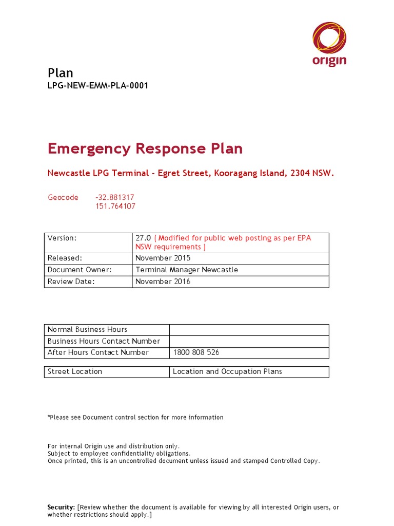Newcastle LPG Terminal Emergency Response Plan | PDF | Emergency ...