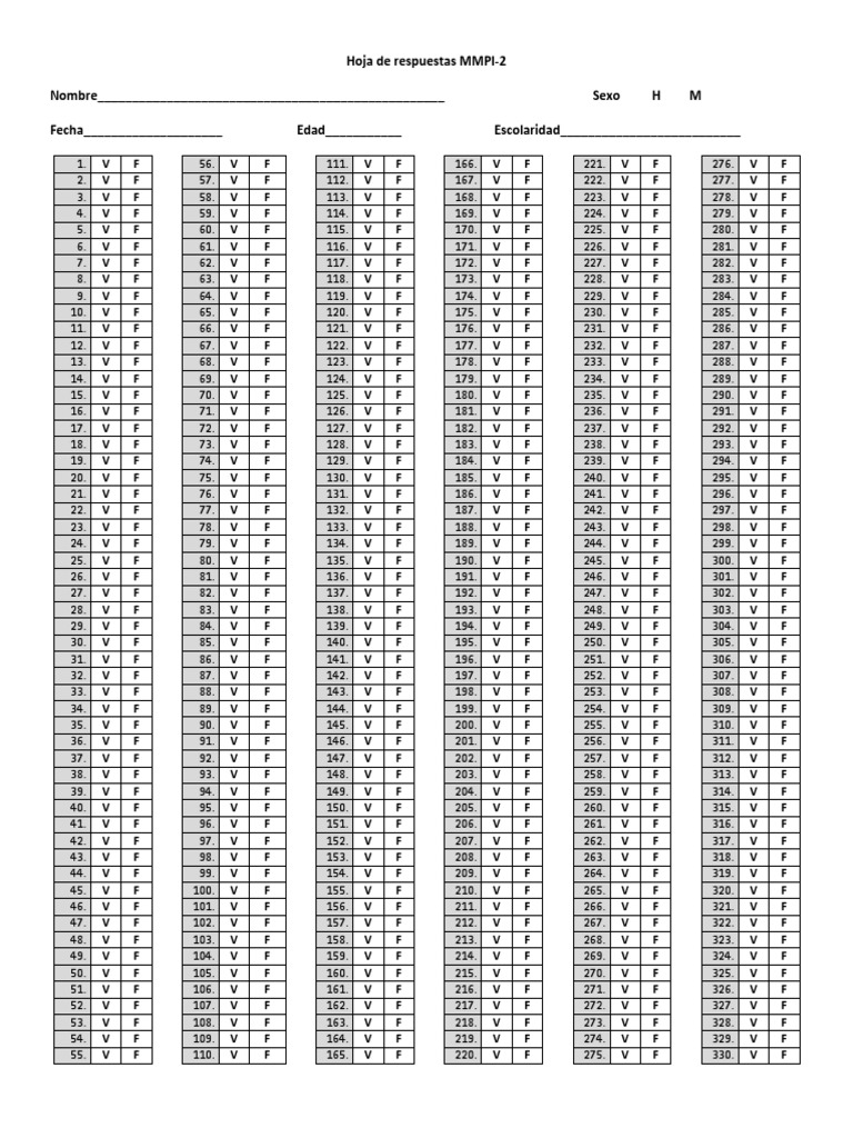 Hoja de Respuestas MMPI-A | PDF