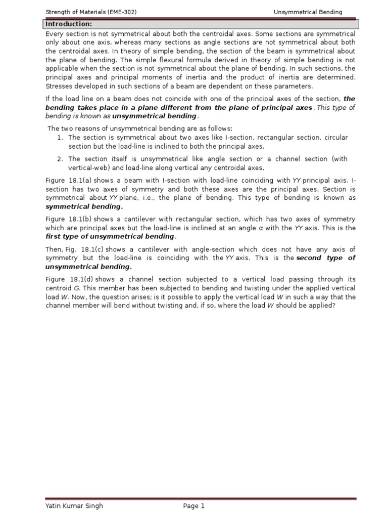 Un Symmetrical Bending and Shear Centre | PDF | Bending | Beam (Structure)