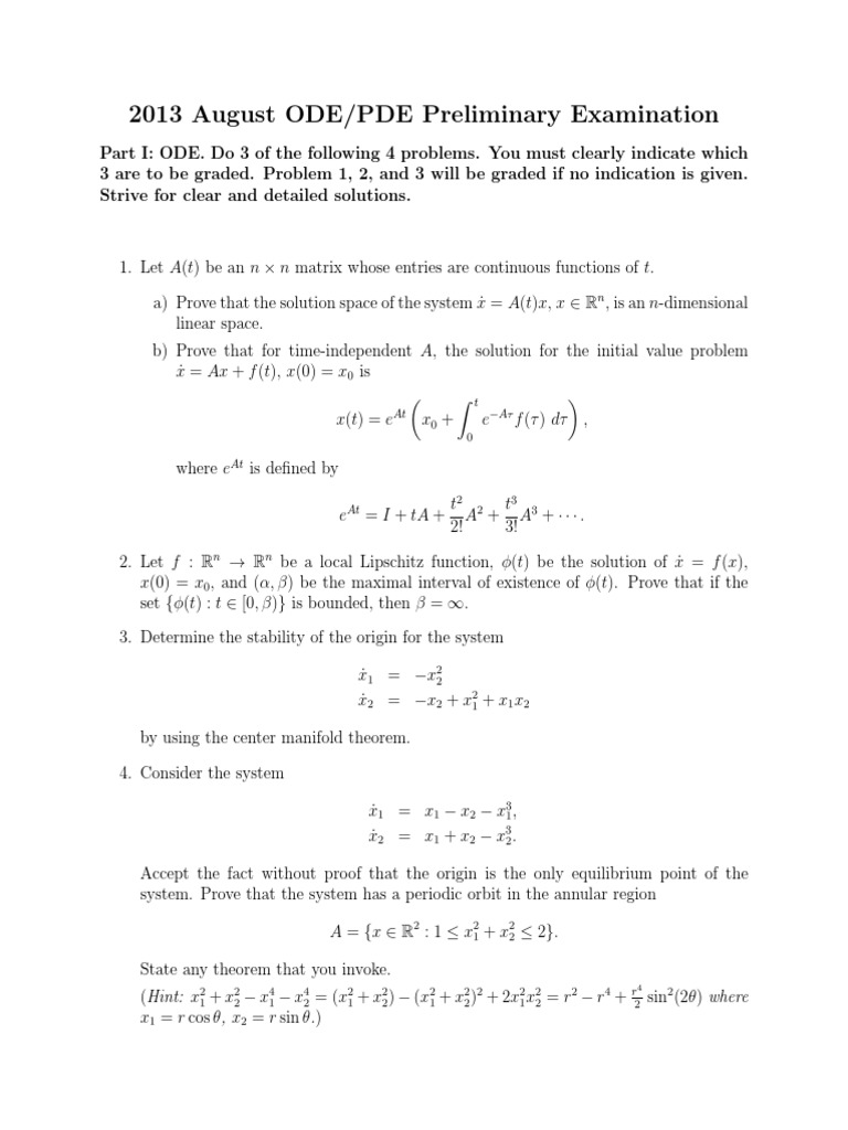 Ode Pde 2013fall | PDF | Ordinary Differential Equation | Partial ...