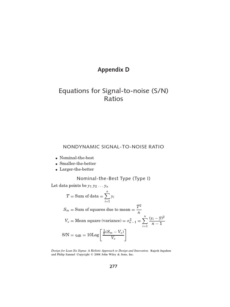 Equations For Signal-To-Noise (S/N) Ratios: Appendix D | PDF | Errors And Residuals | Variance
